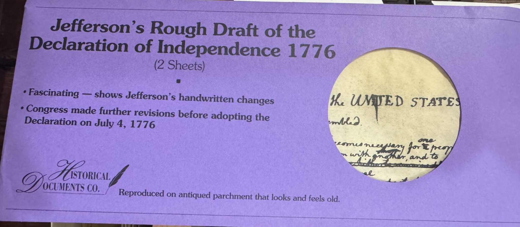 Thomas Jefferson’s Rough Draft of the Declaration of Independence – Replica - Heartfelt History™